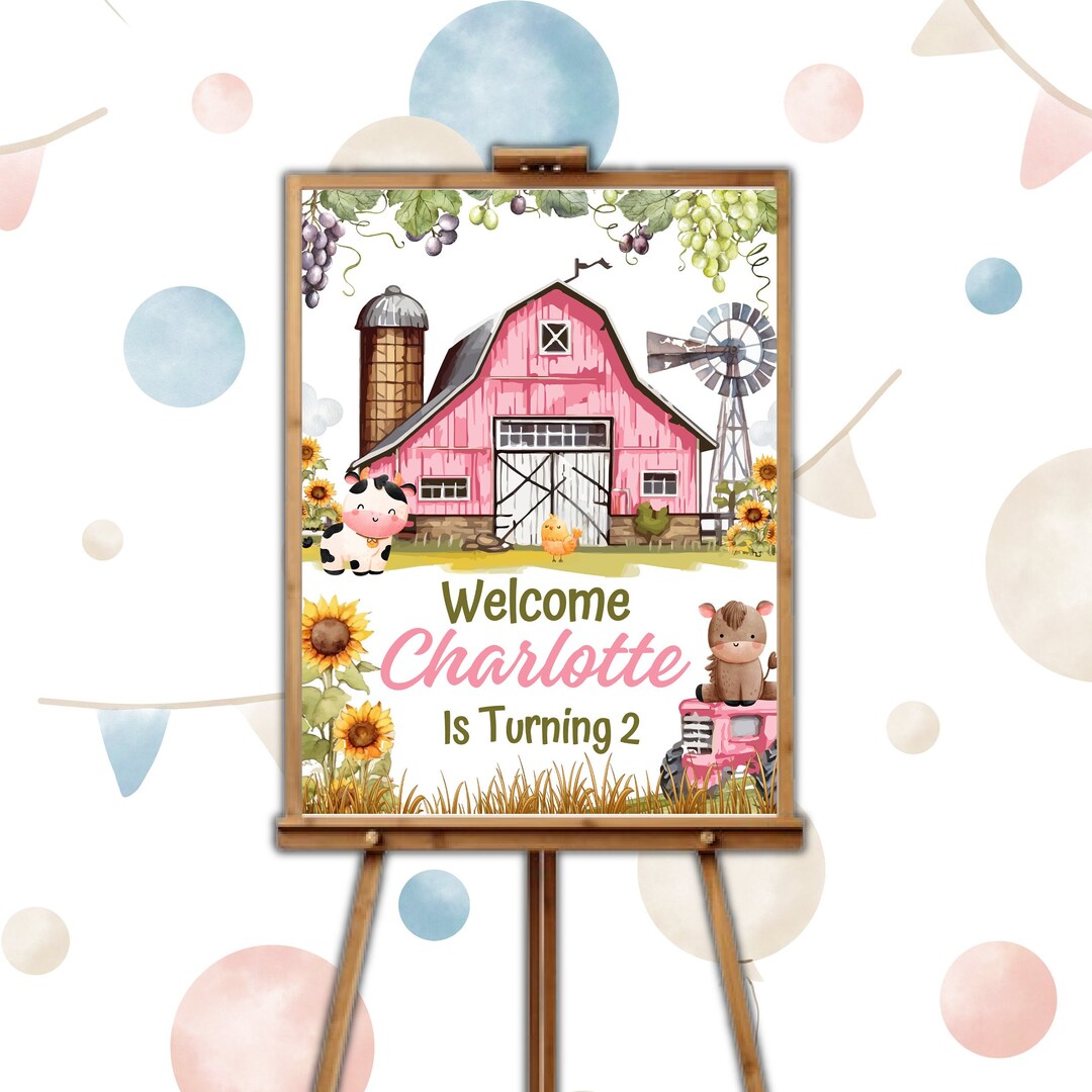 Editable Farm Birthday Girl Welcome Sign Template, Farm Birthday Custom ...