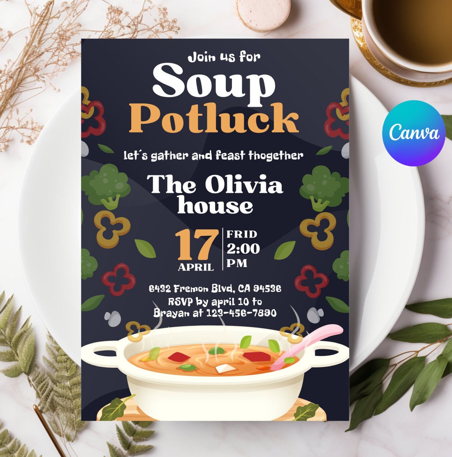 Soup Potluck Invitation Template, Soup Potluck Invite, Soup Potluck ...