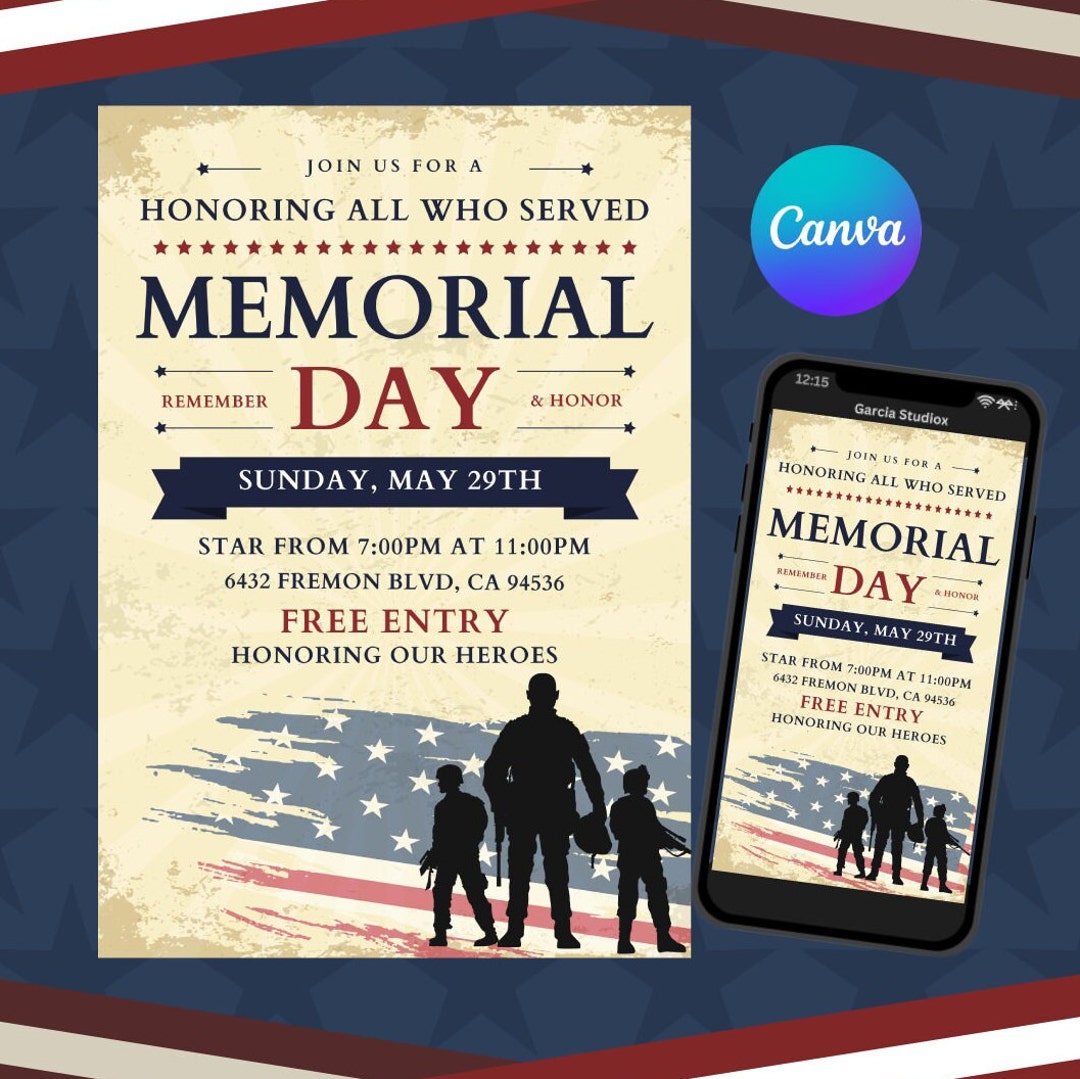 Memorial Day Invitation, Memorial Day Party Celebration, Patriotic ...