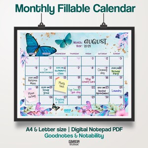 Monthly Calendar Undated | Butterfly Design, Editable and Printable ...