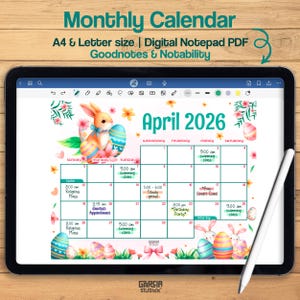 April 2026 Printable Calendar With Holidays, Cute Easter Bunny Template ...