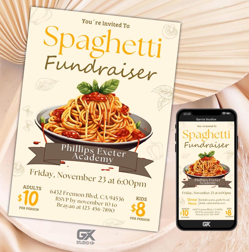 EDITABLE Spaghetti Fundraiser Invitation, Custom Pasta Dinner Charity ...