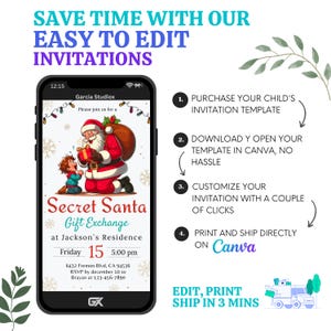 EDITABLE Secret Santa Invitation, Customizable Digital Gift Exchange ...