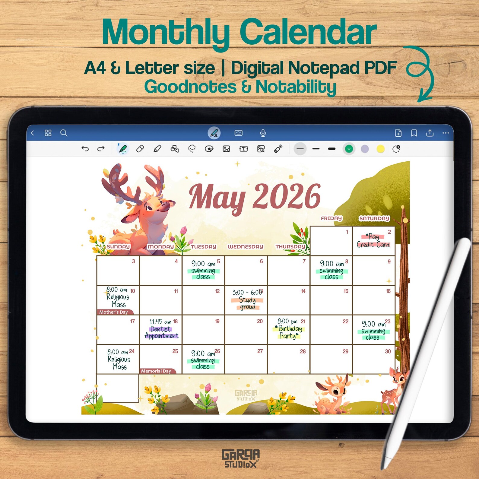 Printable May 2026 Calendar for Kids, Cute Deer Forest Theme, Editable ...