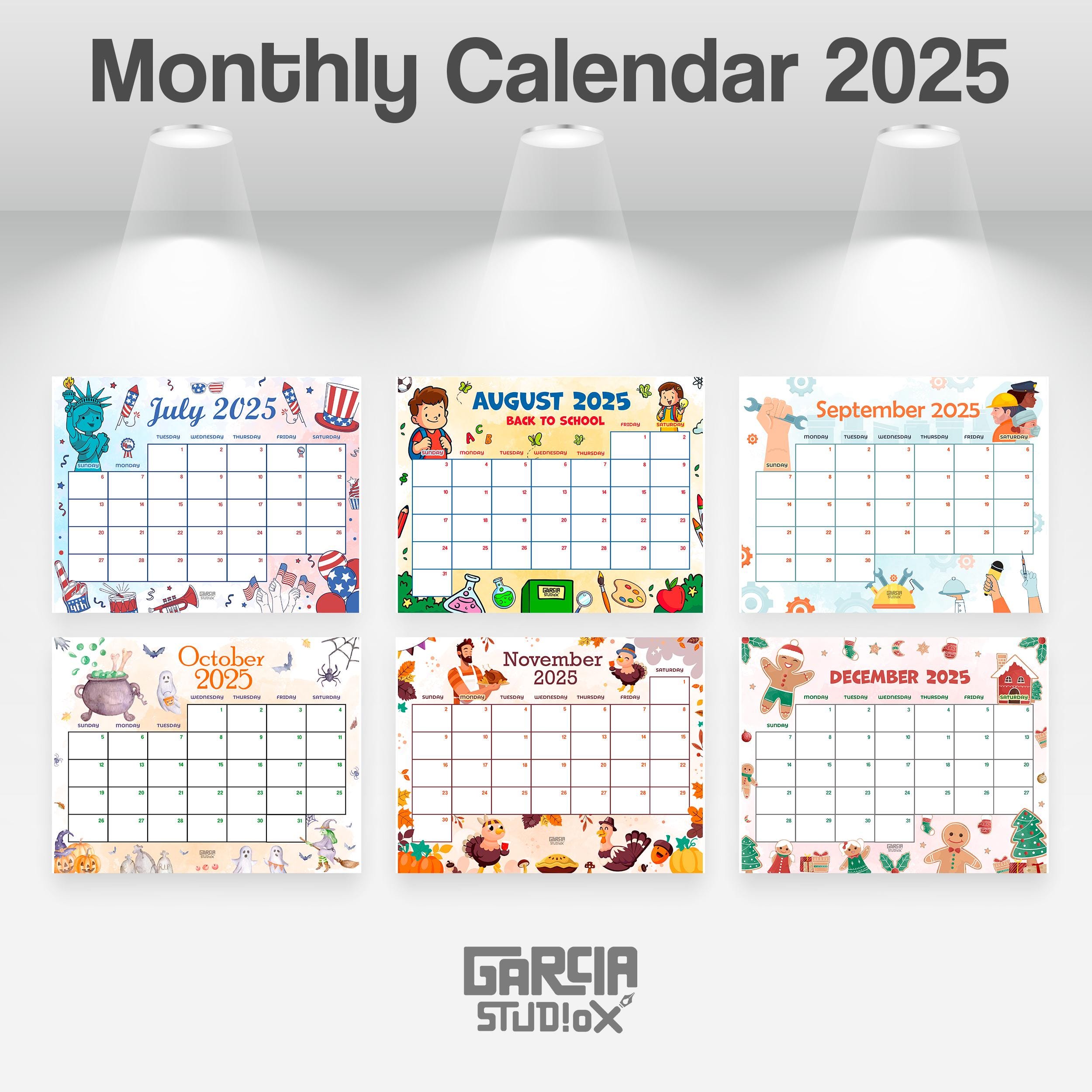 2025 Calendar Printable, Cute Kids Calendar 2025, Wall Calendar PDF ...