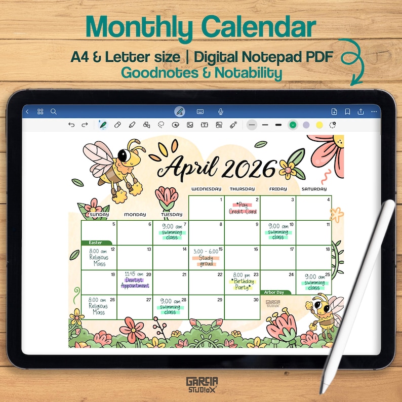 April 2026 Calendar Printable for Kids With Cute Bees, Editable PDF ...