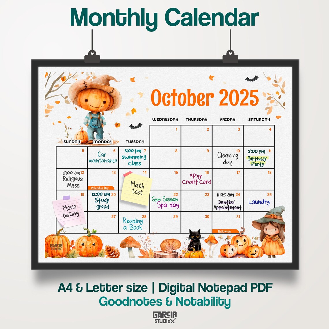 October 2025 Calendar Halloween Pumpkin Theme for Kids - Printable ...