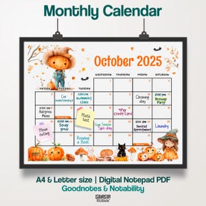 October 2025 Calendar Halloween Pumpkin Theme for Kids - Printable ...