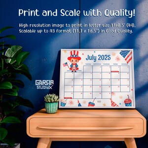 July 2025 Kids Calendar | 4th of July Independence Day Theme ...