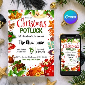 Holiday Potluck Dinner Party Invitation, Editable Invitation Christmas ...