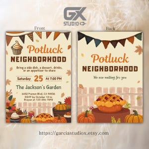 EDITABLE Potluck Neighborhood Invitation, Fall Theme, Autumn Gathering ...
