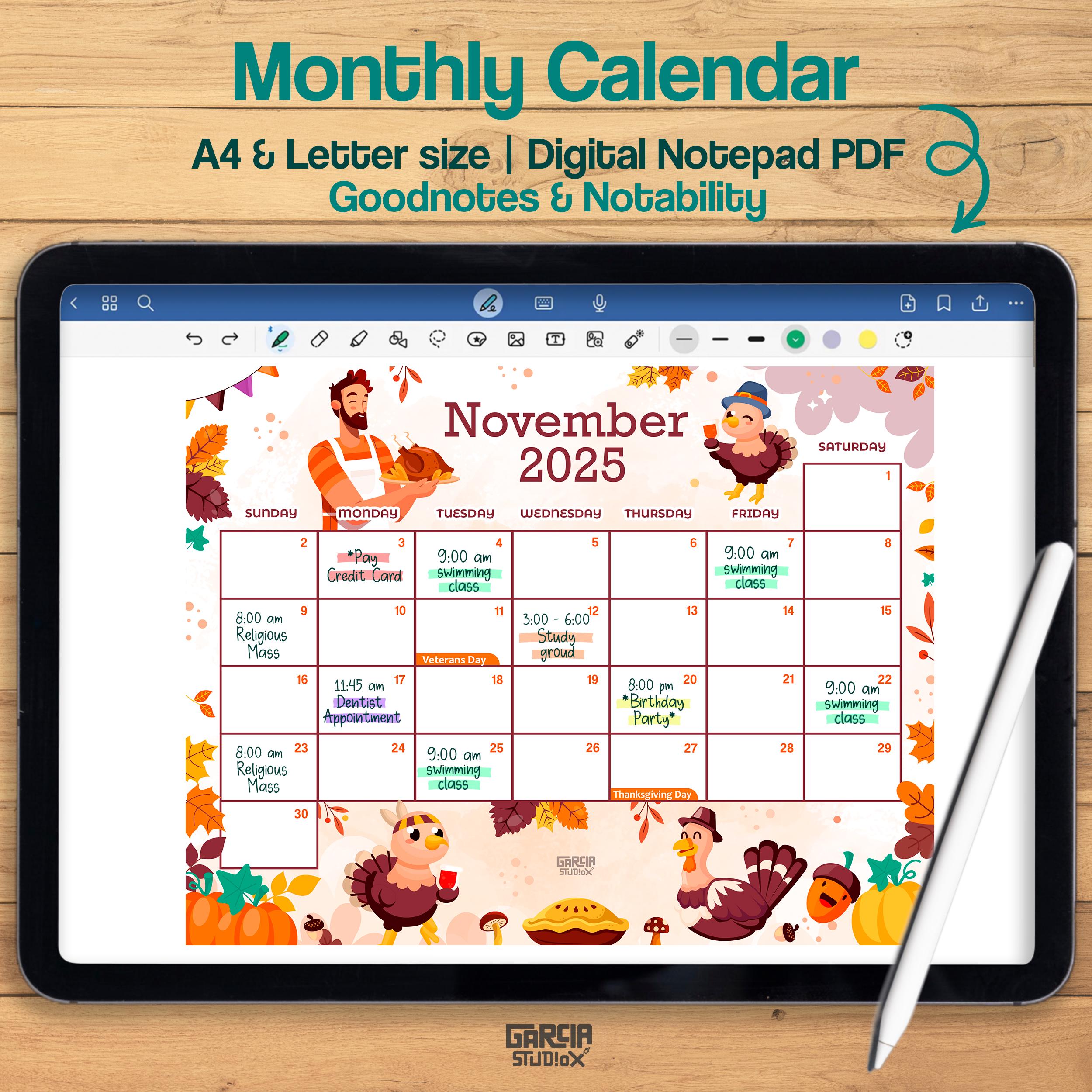 EDITABLE November 2025 Calendar, Fillable Thanksgiving Planner, Monthly ...