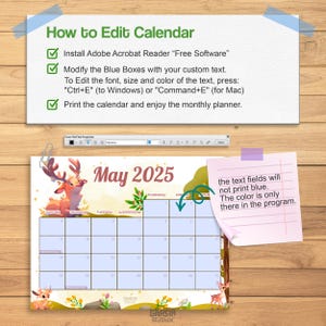 EDITABLE May 2025 Calendar for Kids, Fillable Spring Planner, Monthly ...