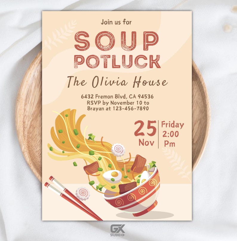 Editable Soup Potluck Invitation, Custom Soup Party Template for ...