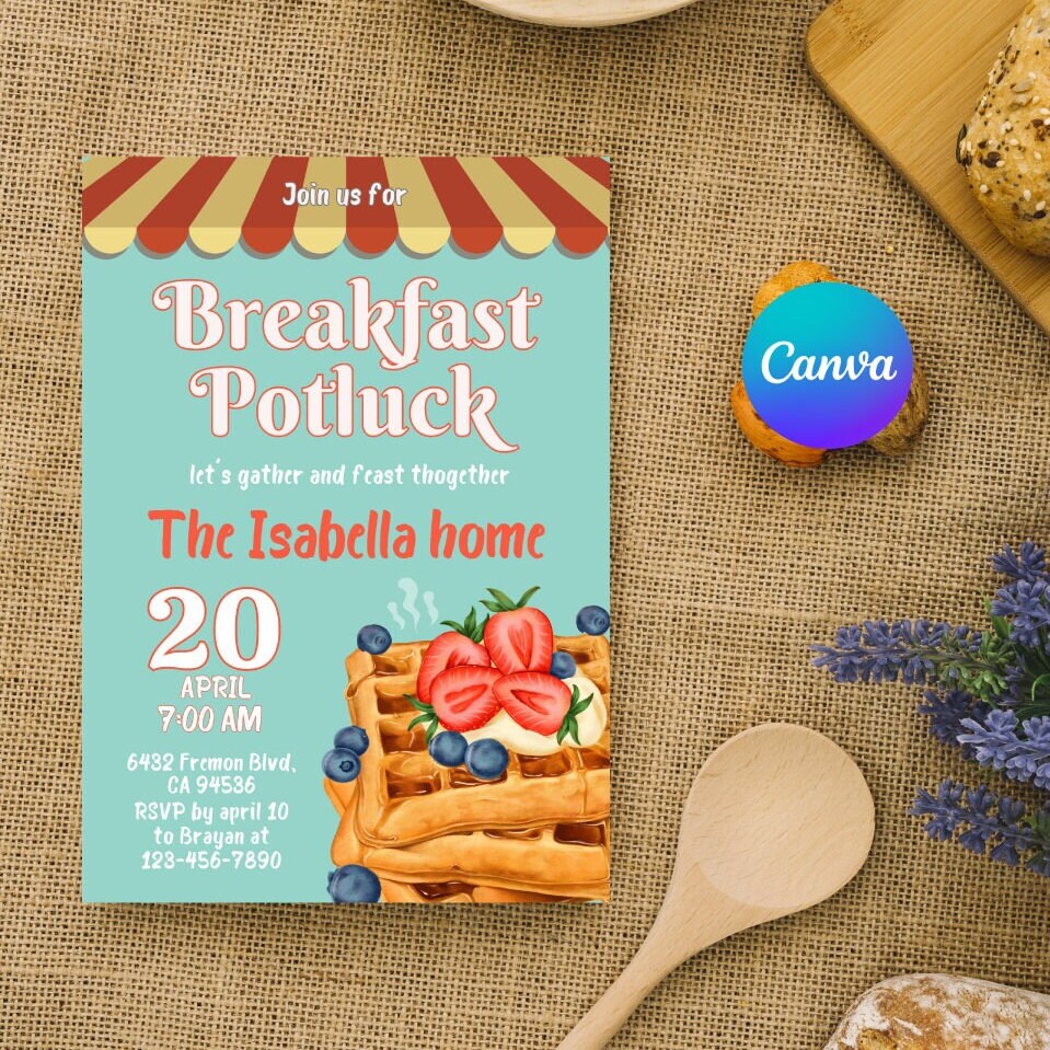 Potluck Breakfast Invitation, Templete Breakfast Editable, Invitation ...