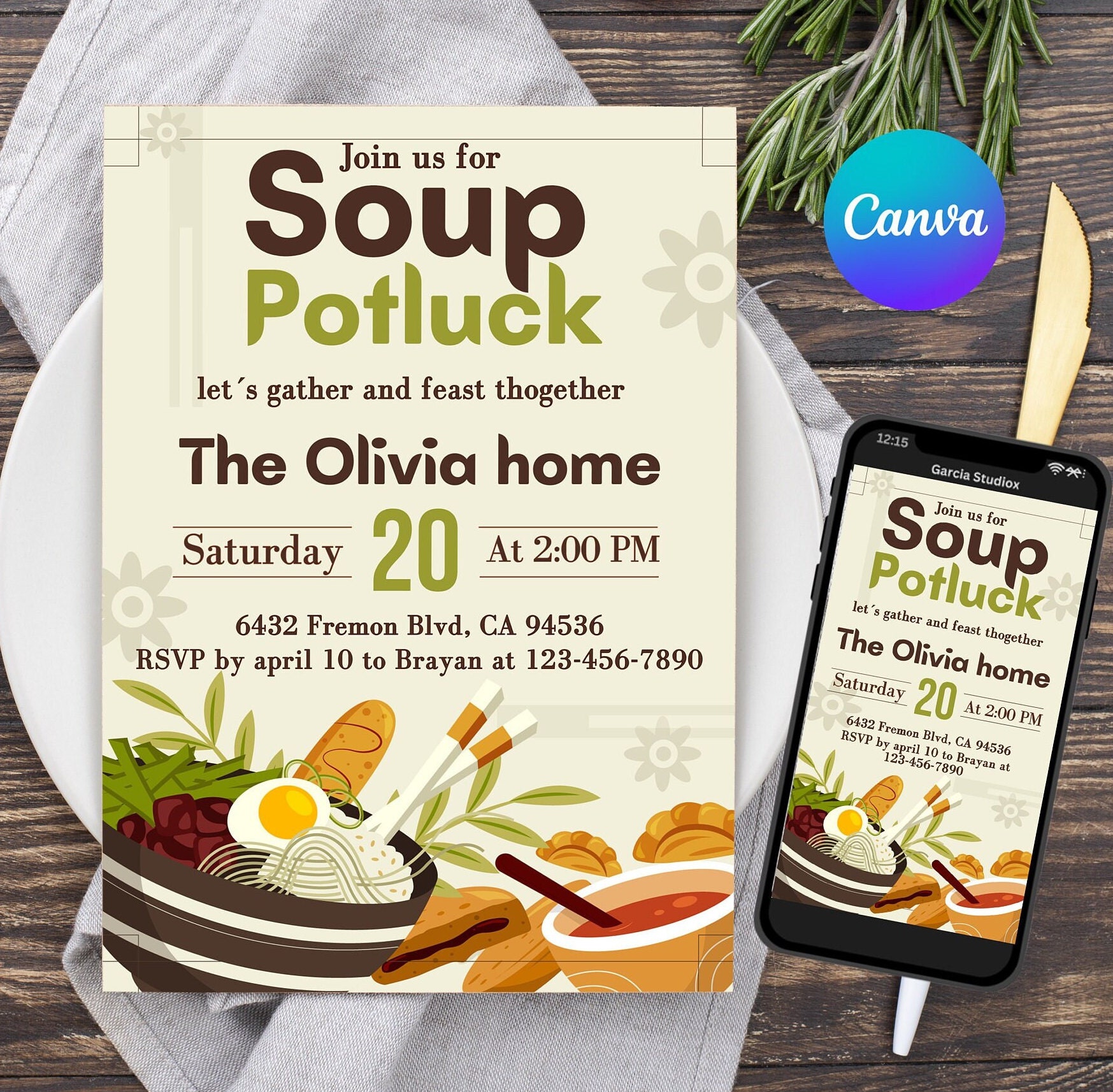 Soup Potluck Invitation Template, Soup Invitations, Potluck Invitation ...