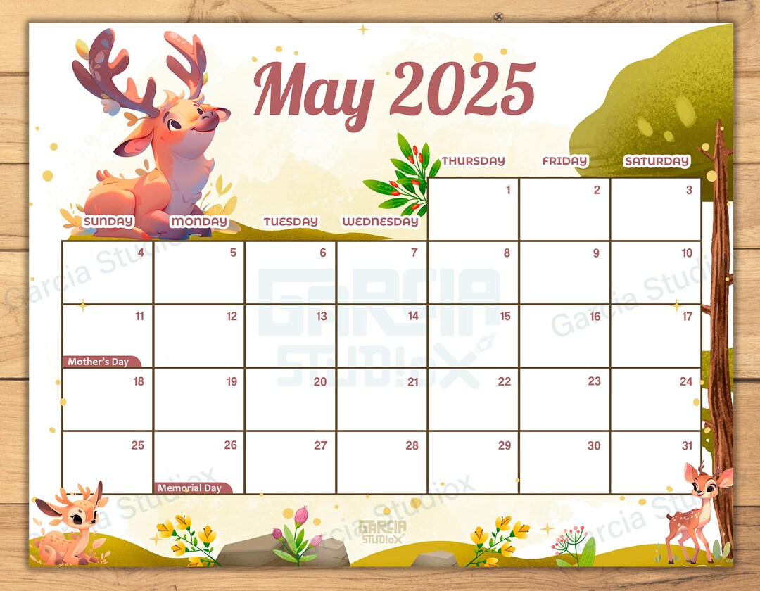 EDITABLE May 2025 Calendar for Kids, Fillable Spring Planner, Monthly ...