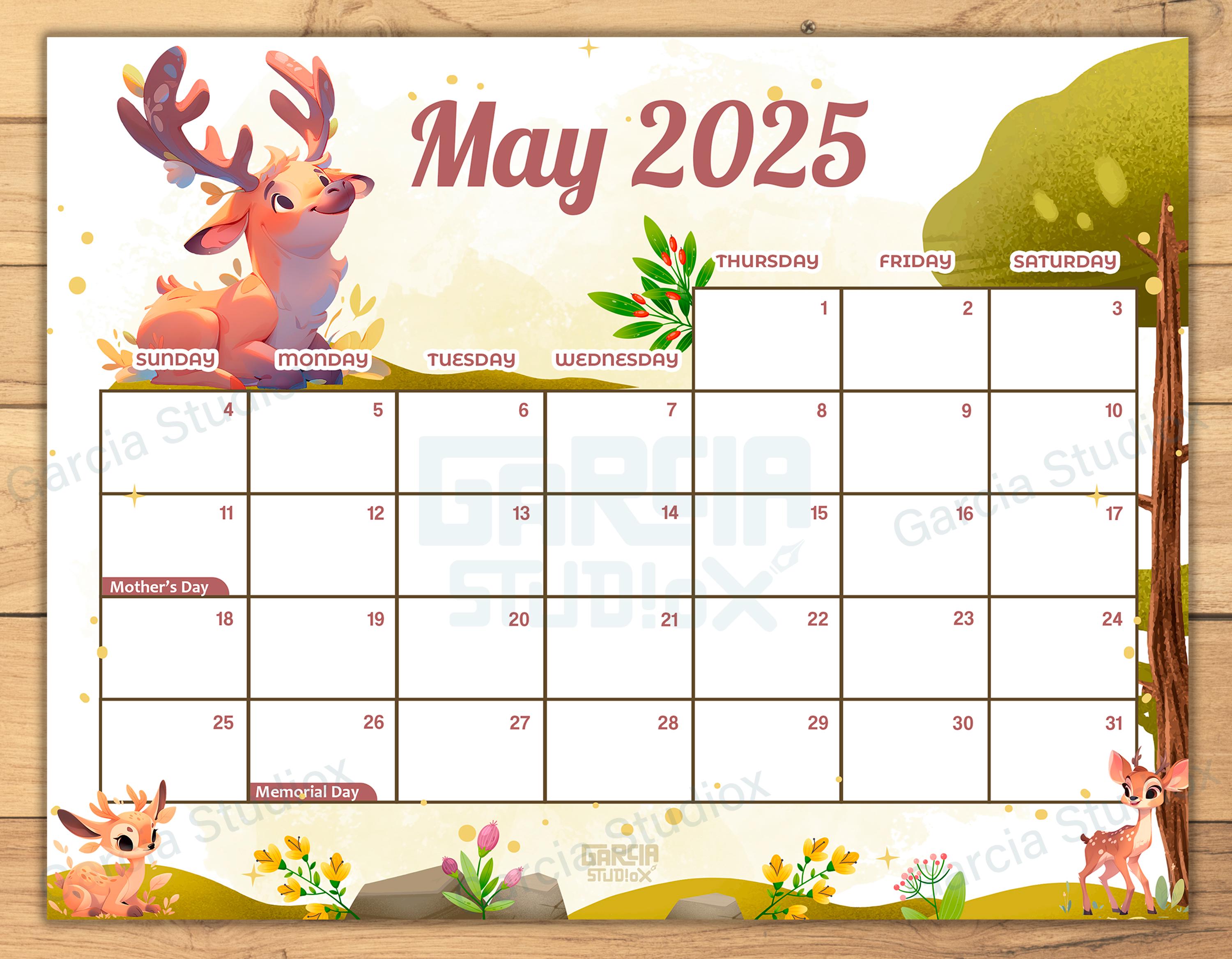 EDITABLE May 2025 Calendar for Kids, Fillable Spring Planner, Monthly ...