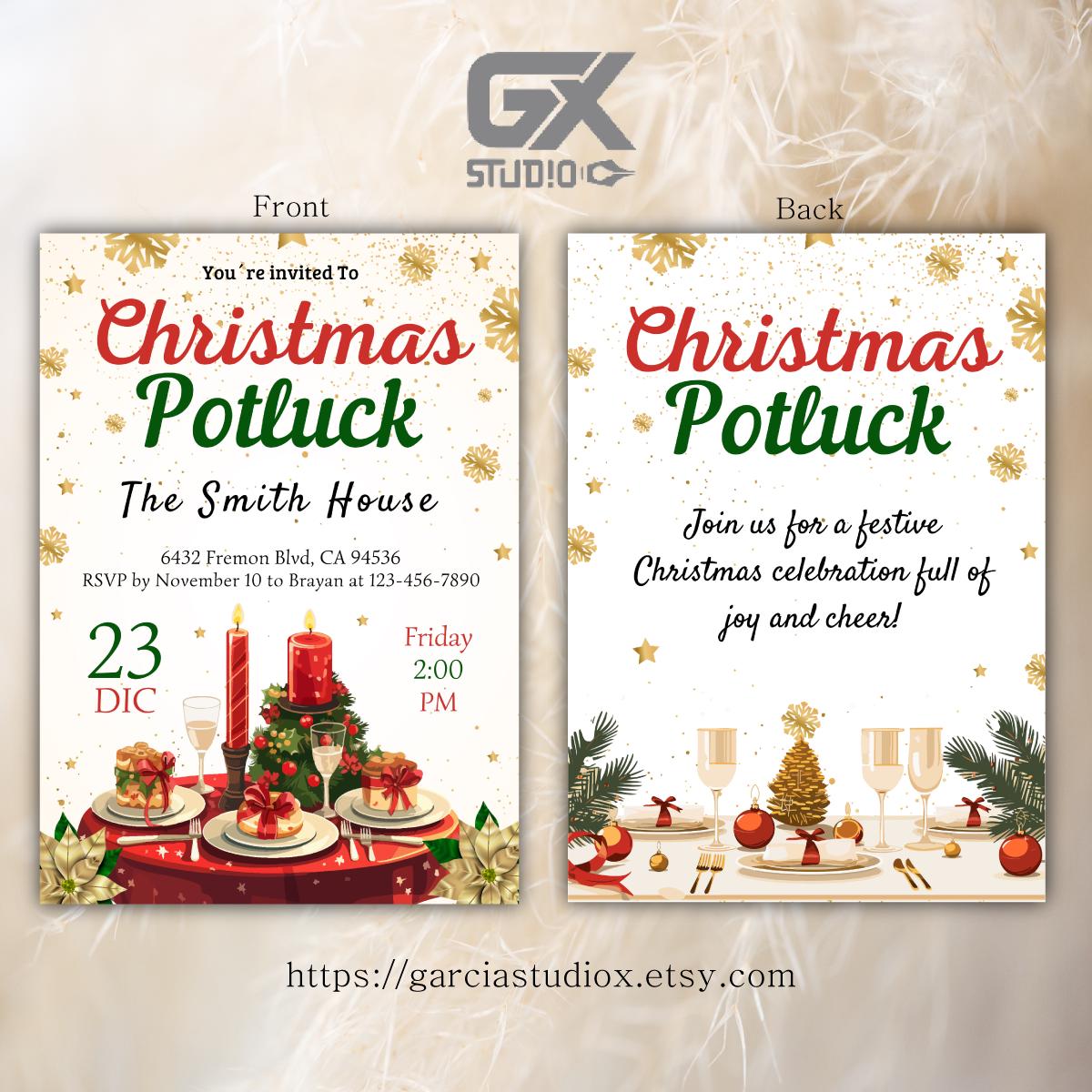 Editable Christmas Potluck Invitation, Holiday Party Template ...