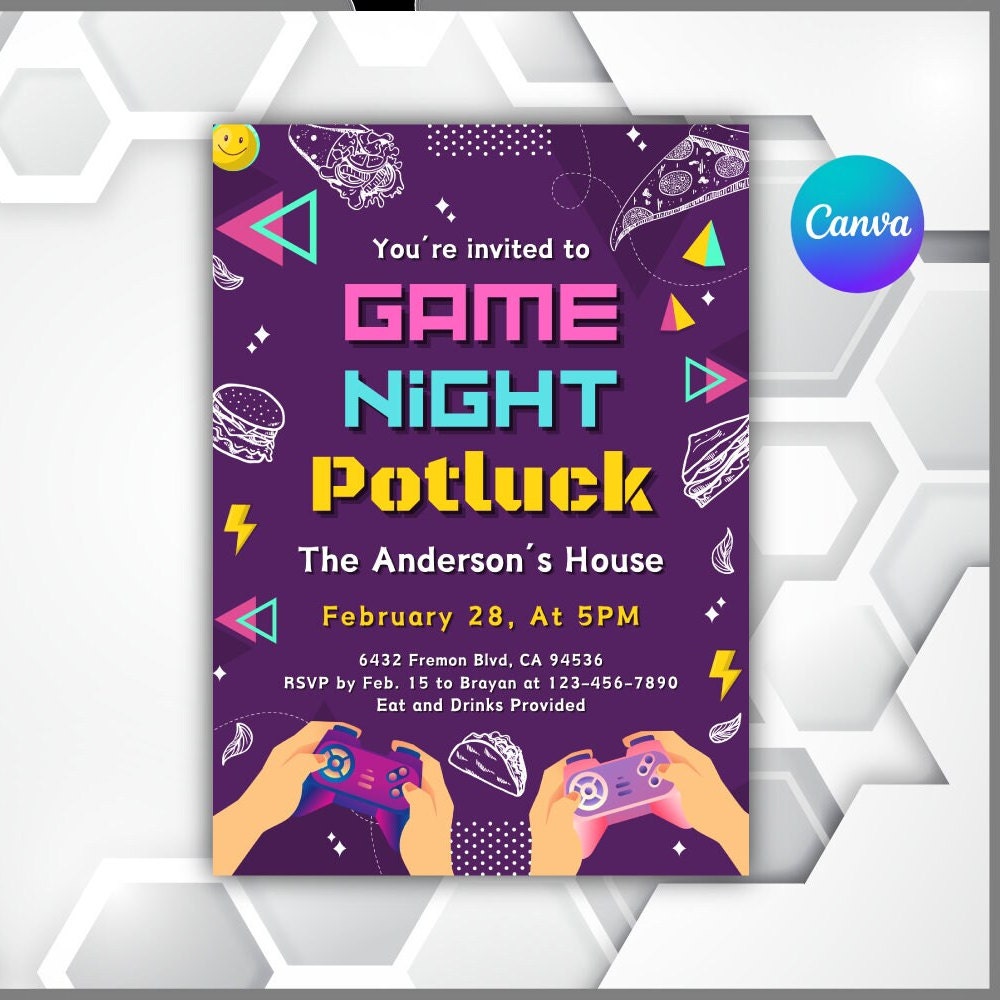 Online Game Night Potluck Invitation, Game Party Potluck Invite, Board ...