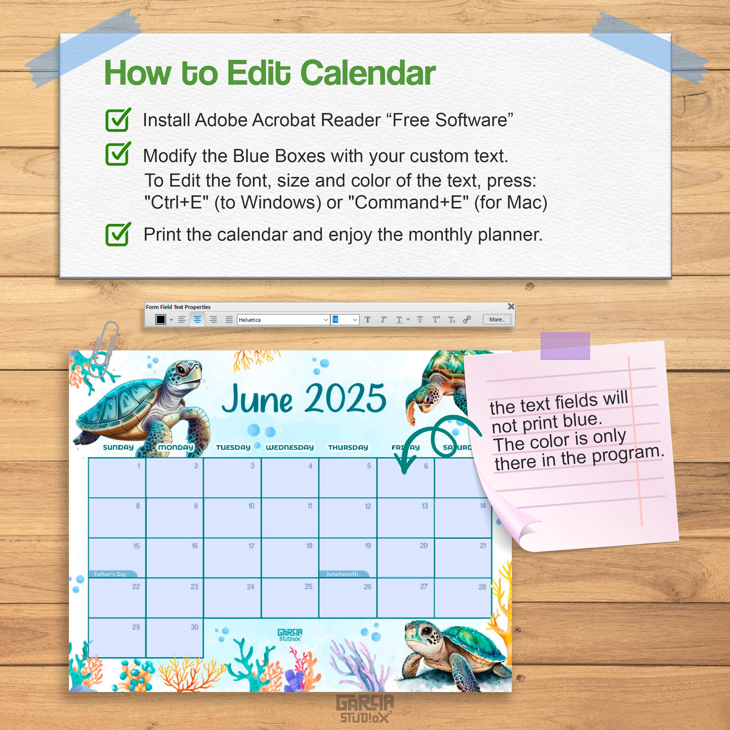 EDITABLE June 2025 Calendar, Fillable Summer Planner, Monthly Schedule ...