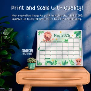 Printable May 2026 Calendar for Kids, Cute Lion Jungle Theme, Editable ...