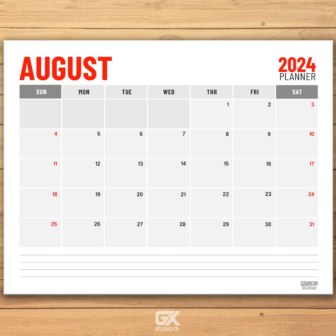Calendario EDITABLE de agosto de 2024, Planificador rellenable ...