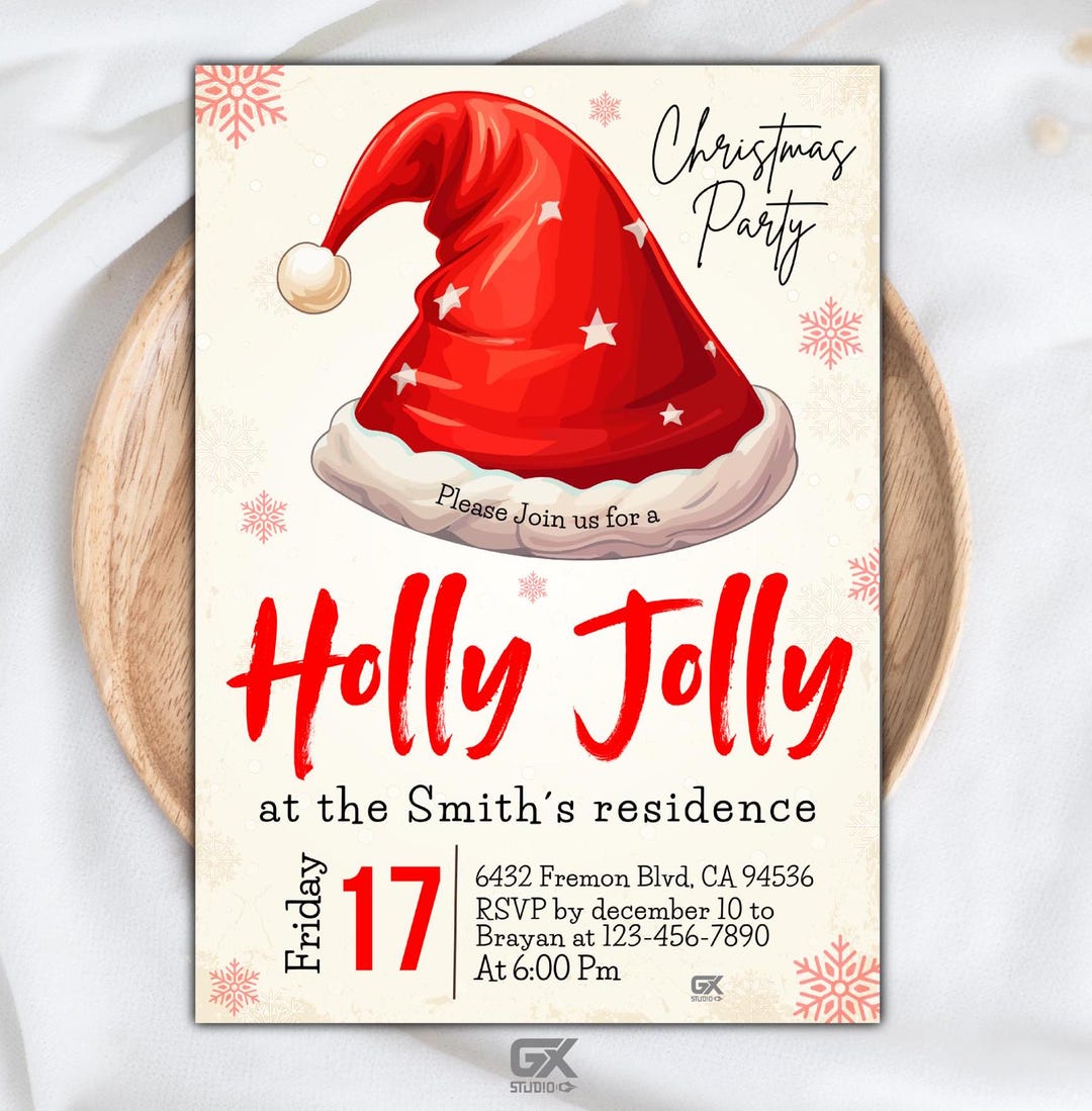 Editable Christmas Party Invitation | Holly Jolly Christmas Party ...