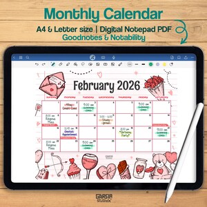 February 2026 Calendar Printable, Cute Valentines Day Theme PDF ...