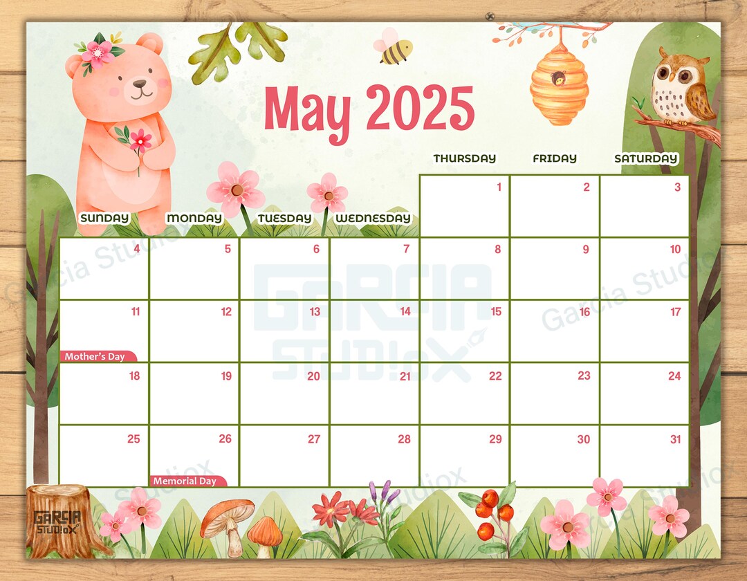 EDITABLE May 2025 Calendar for Kids, Fillable Spring Planner, Monthly ...