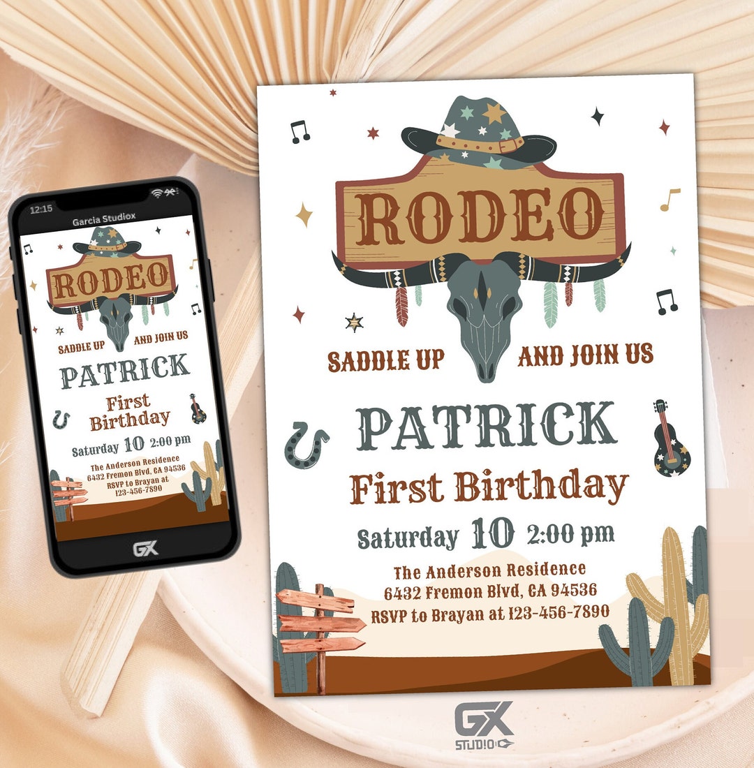 First Rodeo Birthday Invitation Template, Country Western Boy 1st ...