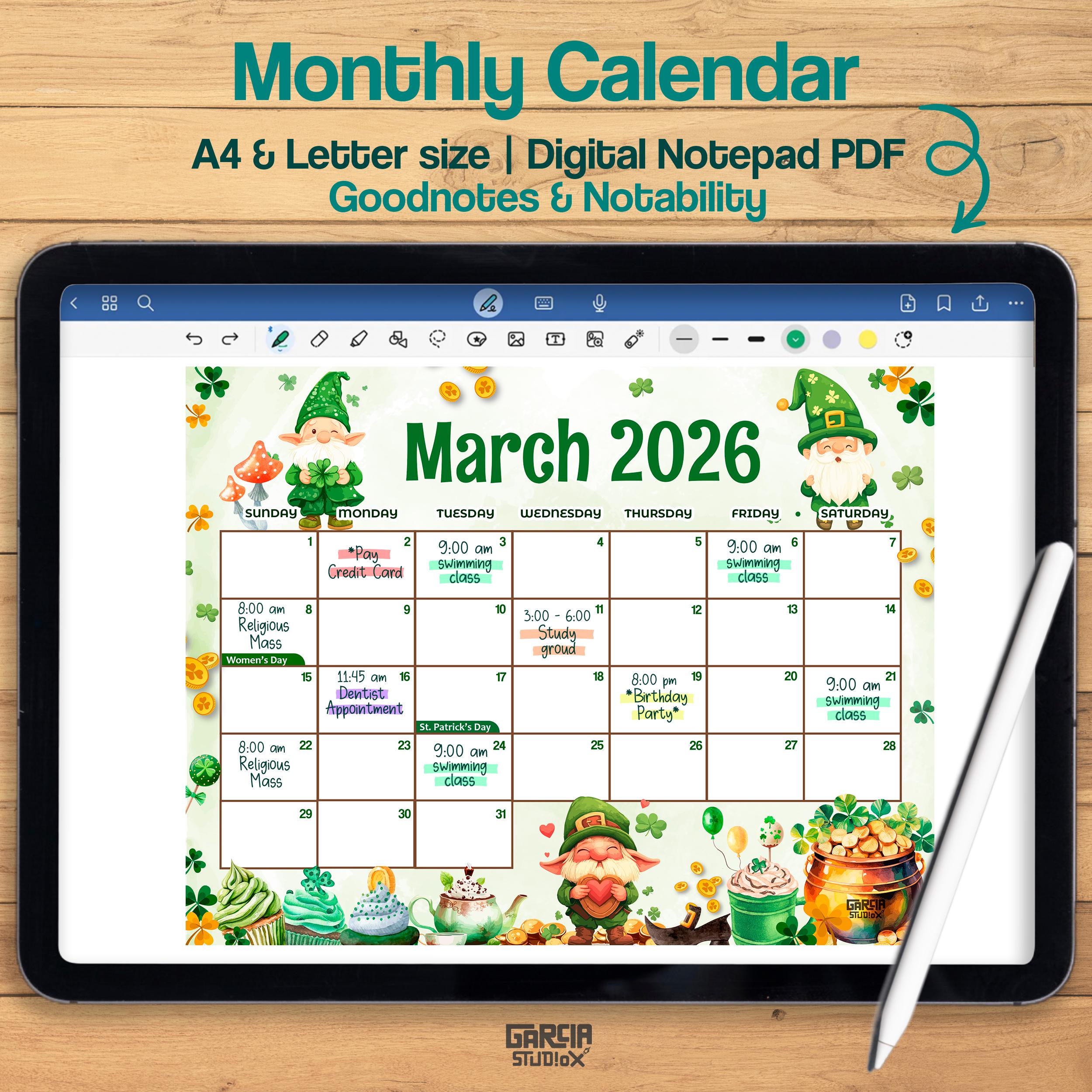March 2026 Calendar Printable Editable, St. Patricks Day Monthly ...