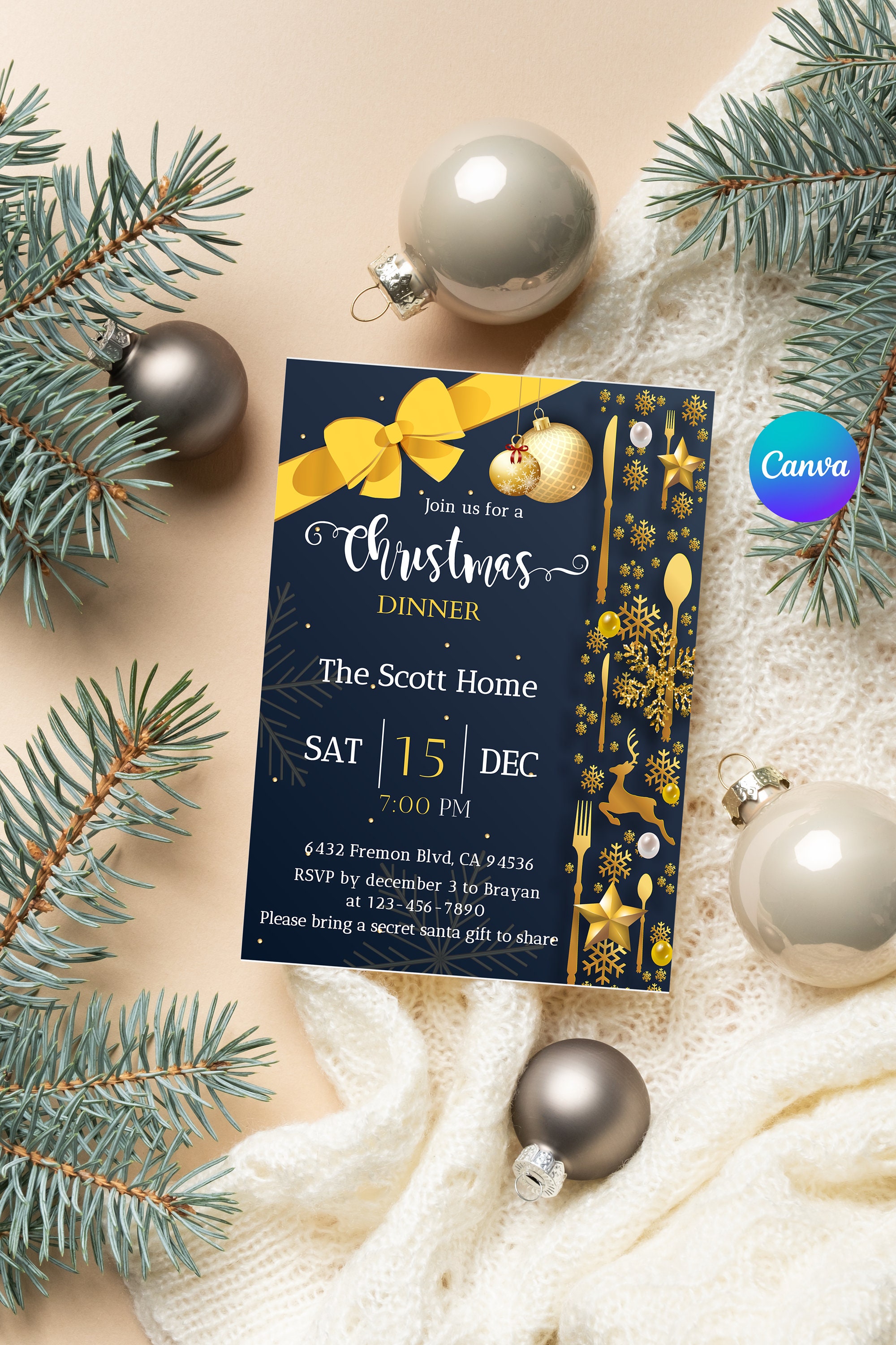Christmas Dinner Invite Printable Christmas Party Invitation - Etsy