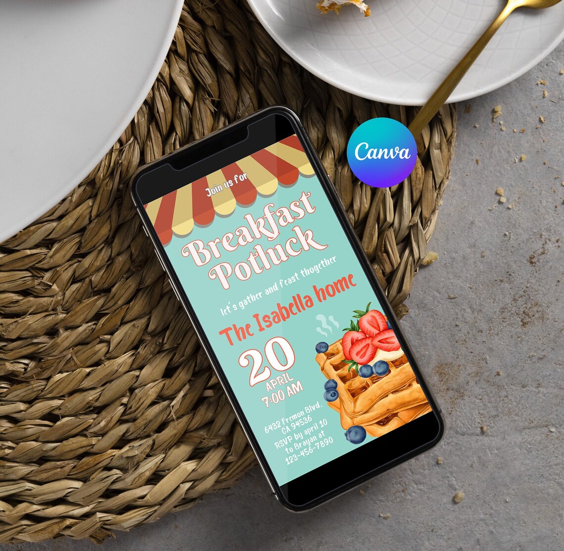 Potluck Breakfast Invitation, Templete Breakfast Editable, Invitation ...