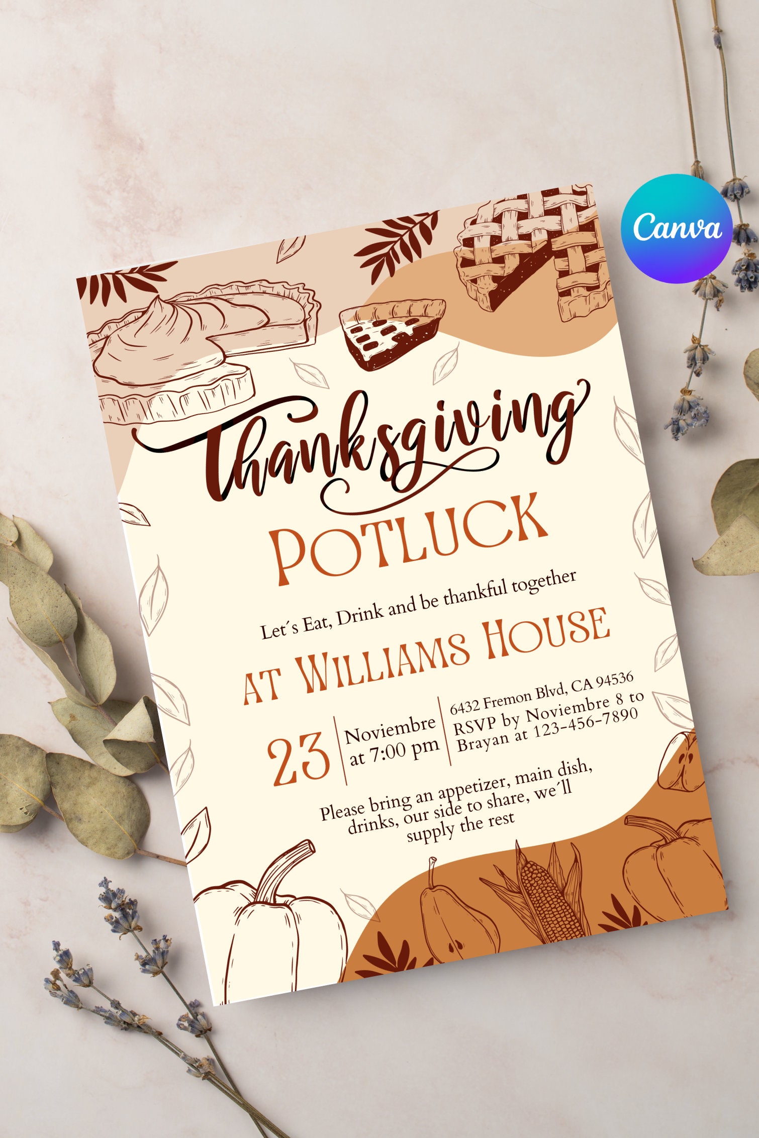 Thanksgiving Potluck, Editable Thanksgiving Potluck Invitation Template ...