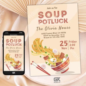 Editable Soup Potluck Invitation, Custom Soup Party Template for ...