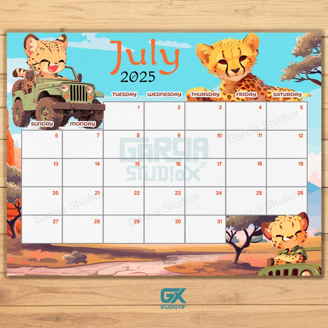 EDITABLE July 2025 Calendar Wild Safari Leopard, Printable July ...
