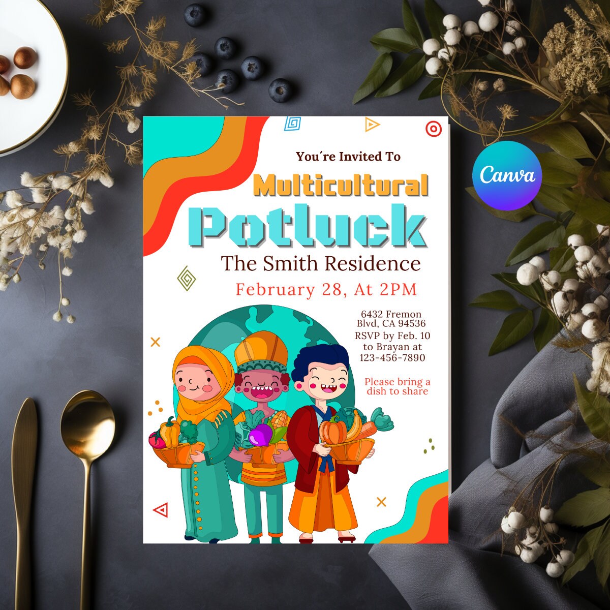 Multicultural Potluck Invitation, International Food Dinner Invitation ...