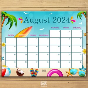 EDITABLE August 2024 Calendar, Fillable Summer Beach Planner, Monthly ...