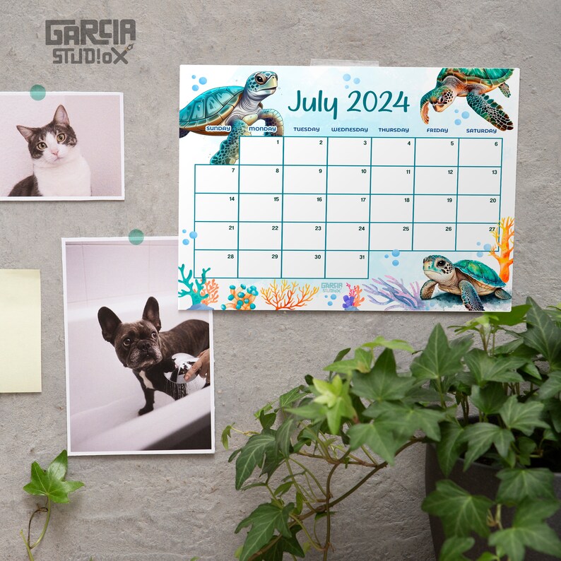 EDITABLE July 2024 Calendar With Sea Turtle Design, Fillable Summer ...