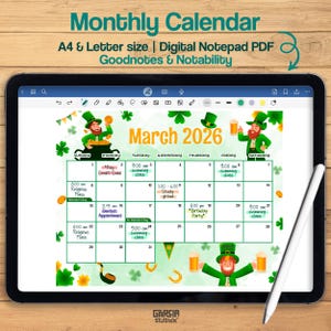 March 2026 Calendar Printable, St Patricks Day Theme, Cute Leprechaun ...