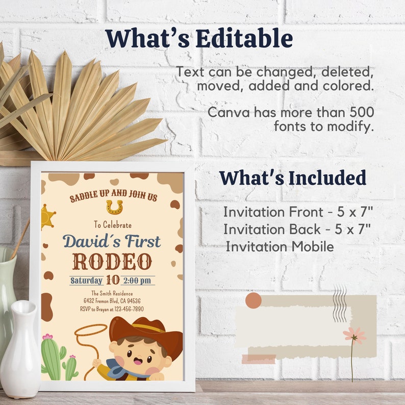 Editable First Rodeo Invitation Template | Cowboy Boy Western Birthday ...