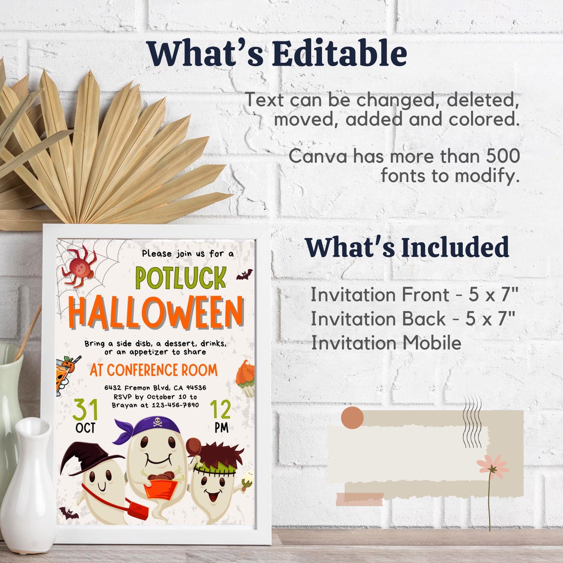EDITABLE Potluck Halloween Invitation, Fun Ghosts, Spooky Design ...