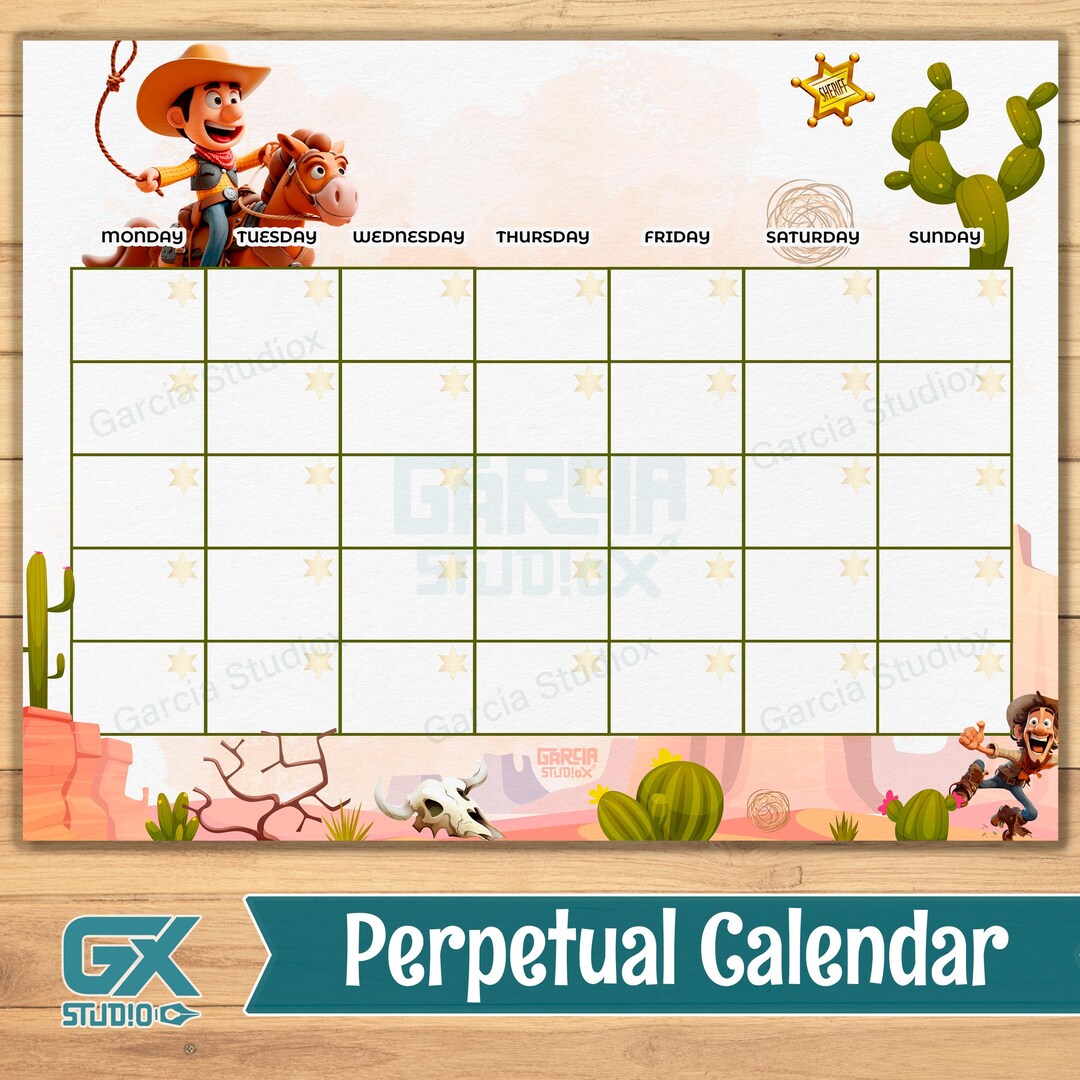 EDITABLE Perpetual Calendar, Cowboy and Rodeo Kids, Monthly Calendar ...