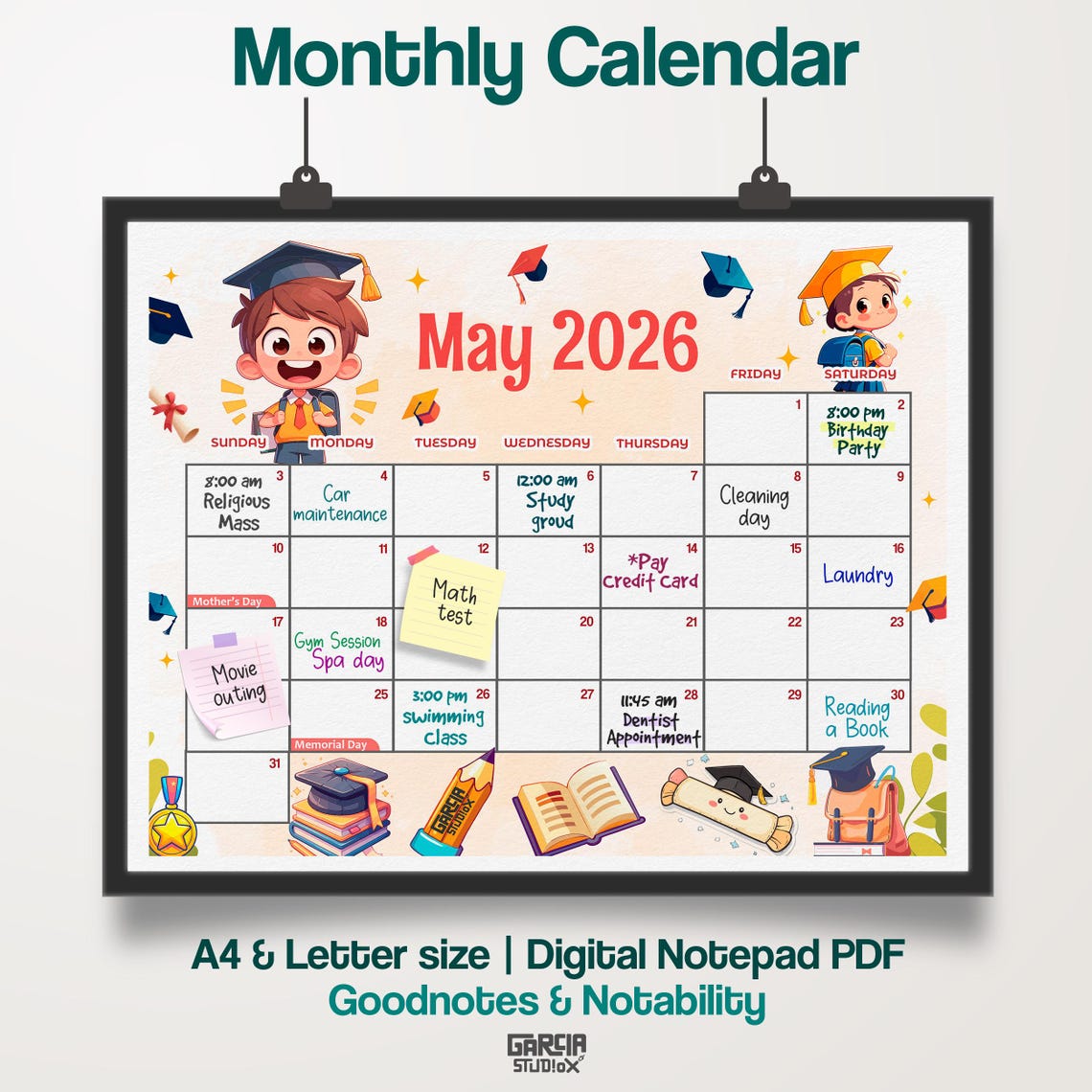 May 2026 Calendar for Kids: Graduation Theme, Editable School Planner ...