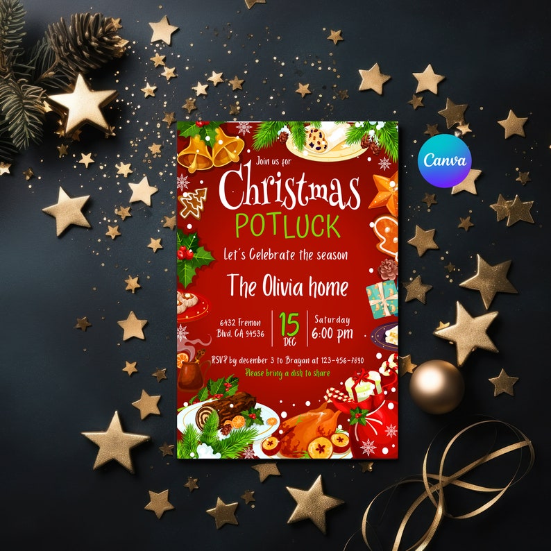 Christmas Potluck, Editable Christmas Shared Invitation Template ...