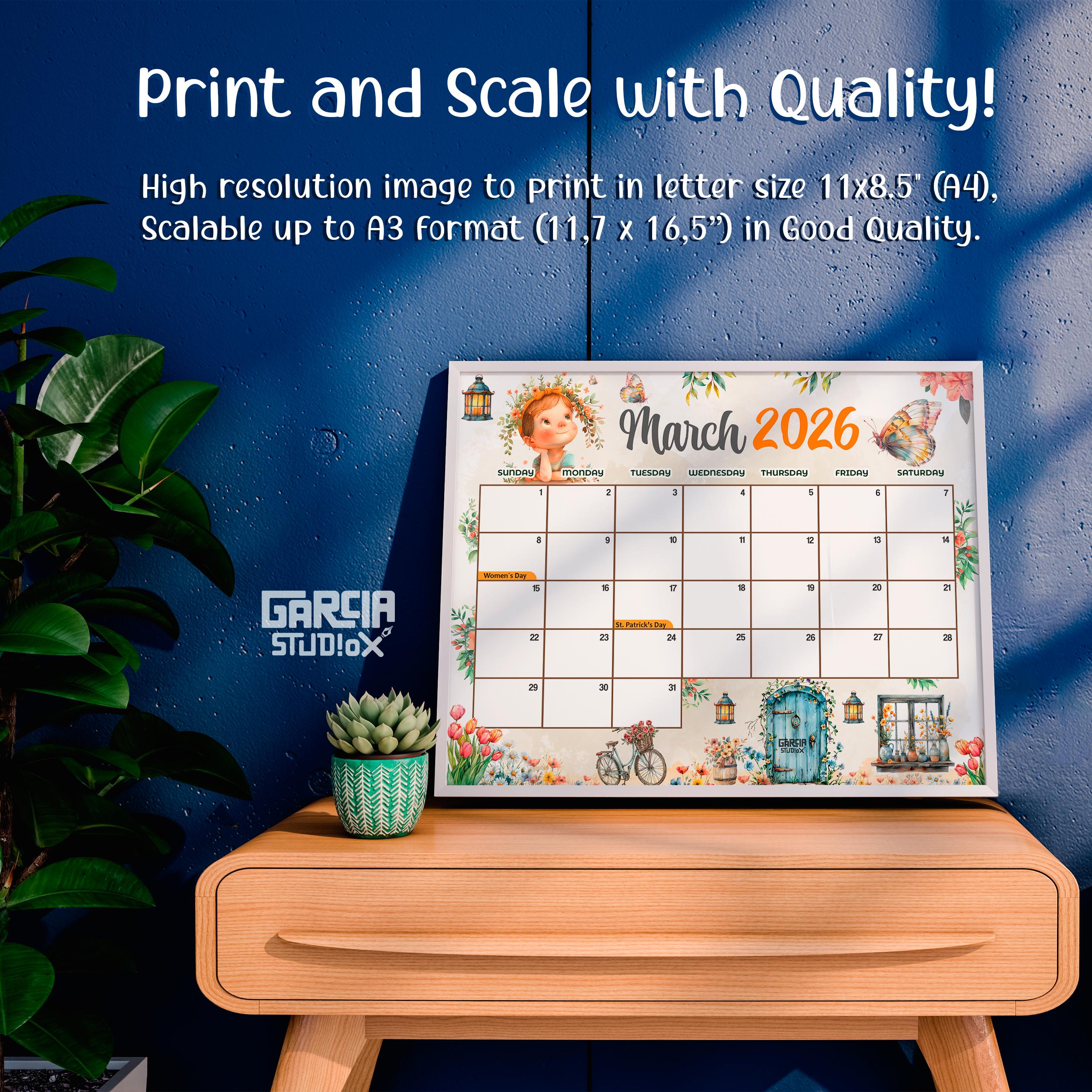 March 2026 Calendar Printable, Spring Monthly Planner With Floral ...