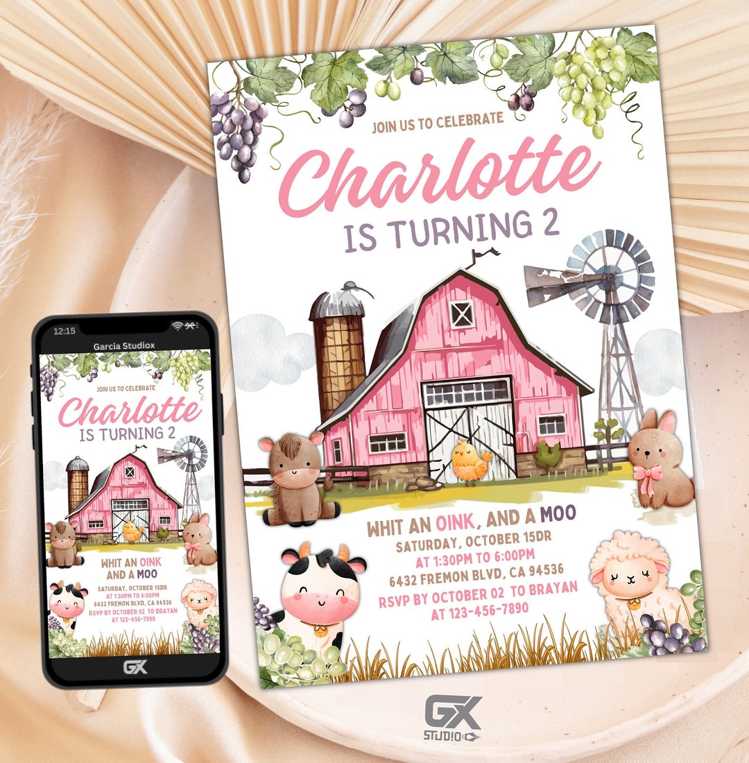 Editable Farm Birthday Invitation, Girl Barn Party, Farm Birthday Party ...