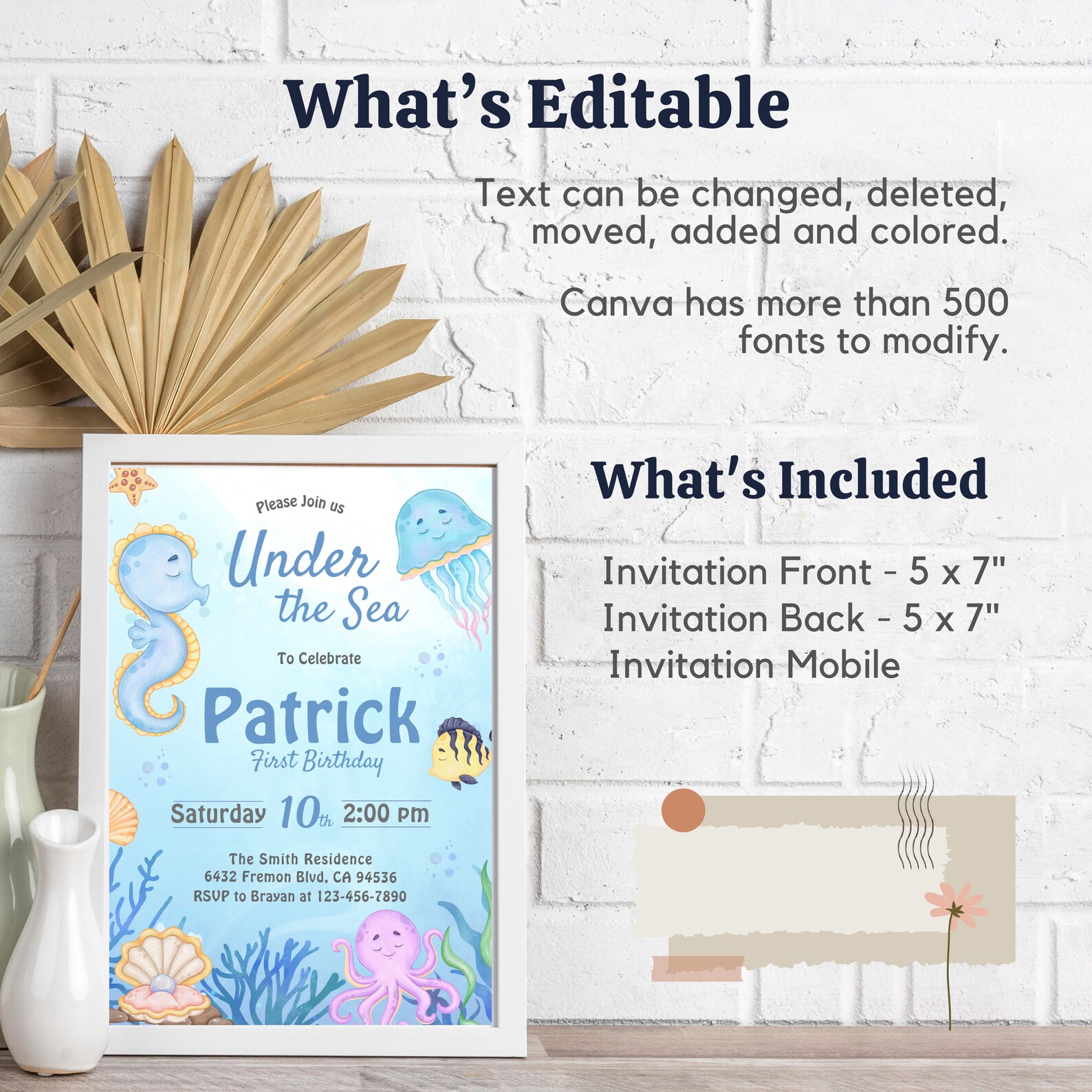 Under the Sea Birthday Invitation Template - Editable Ocean Animals ...