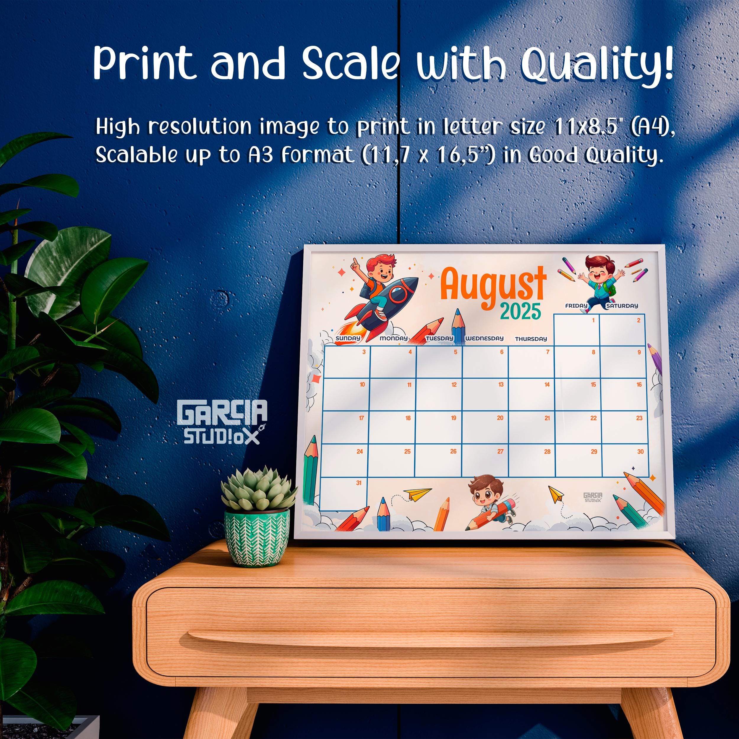 Editable August 2025 Calendar: Rocket Theme, Back to School (printable ...